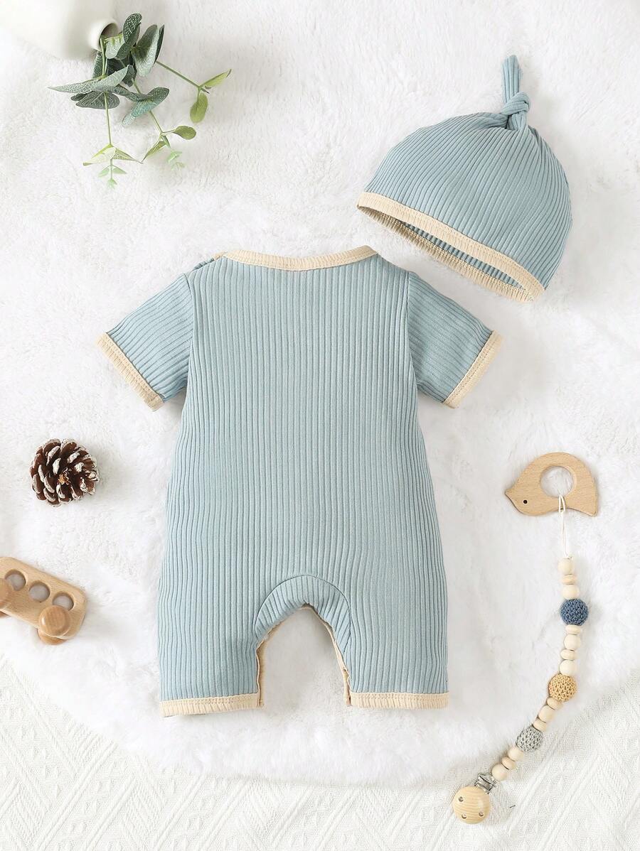 SHEIN 2pcs Newborn Baby Boy Summer Casual Cute Color Block Round Neck ...
