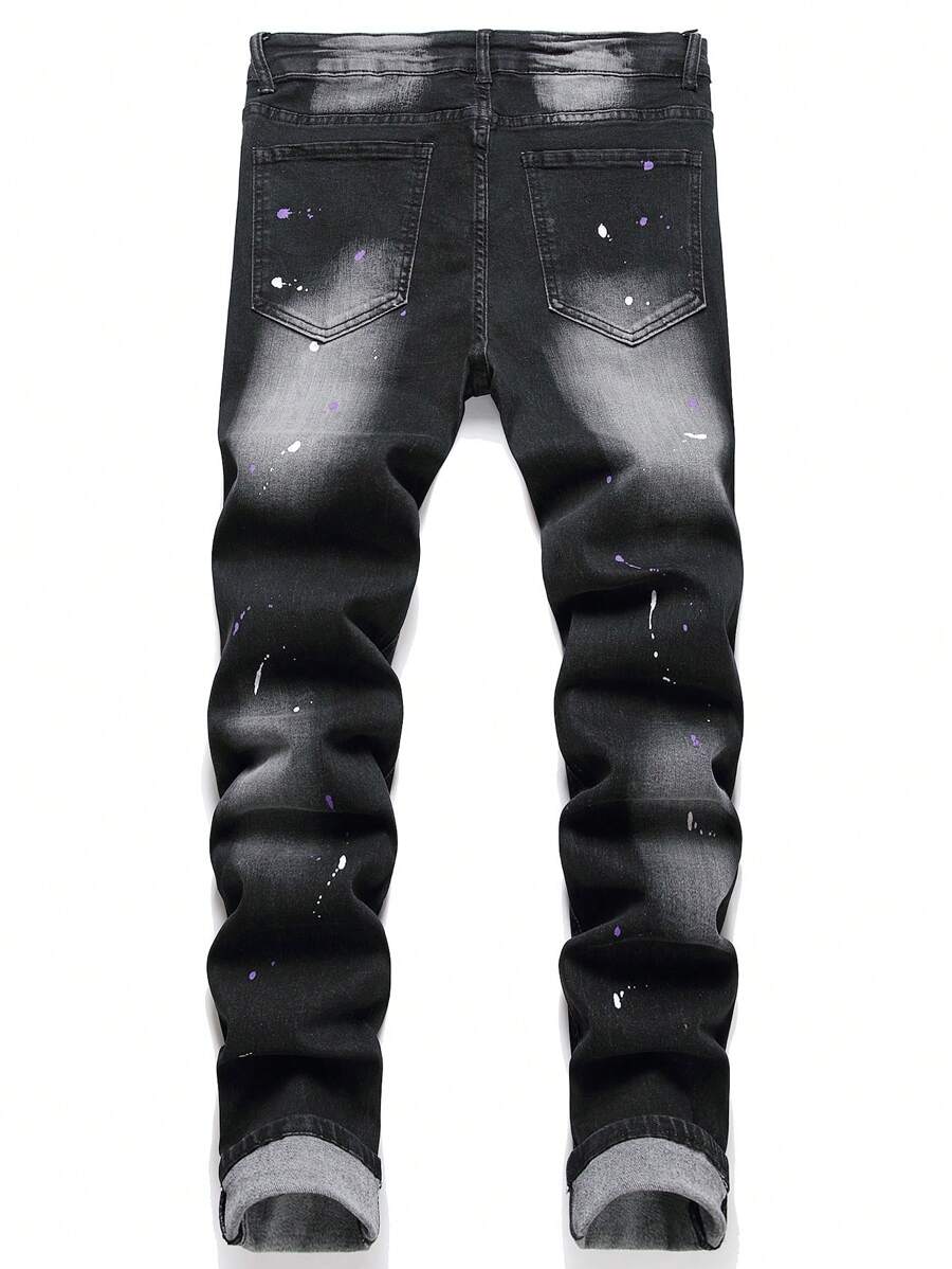 Manfinity EMRG Men'S Plus Size Ripped Ink Splash Printed Jeans | SHEIN USA