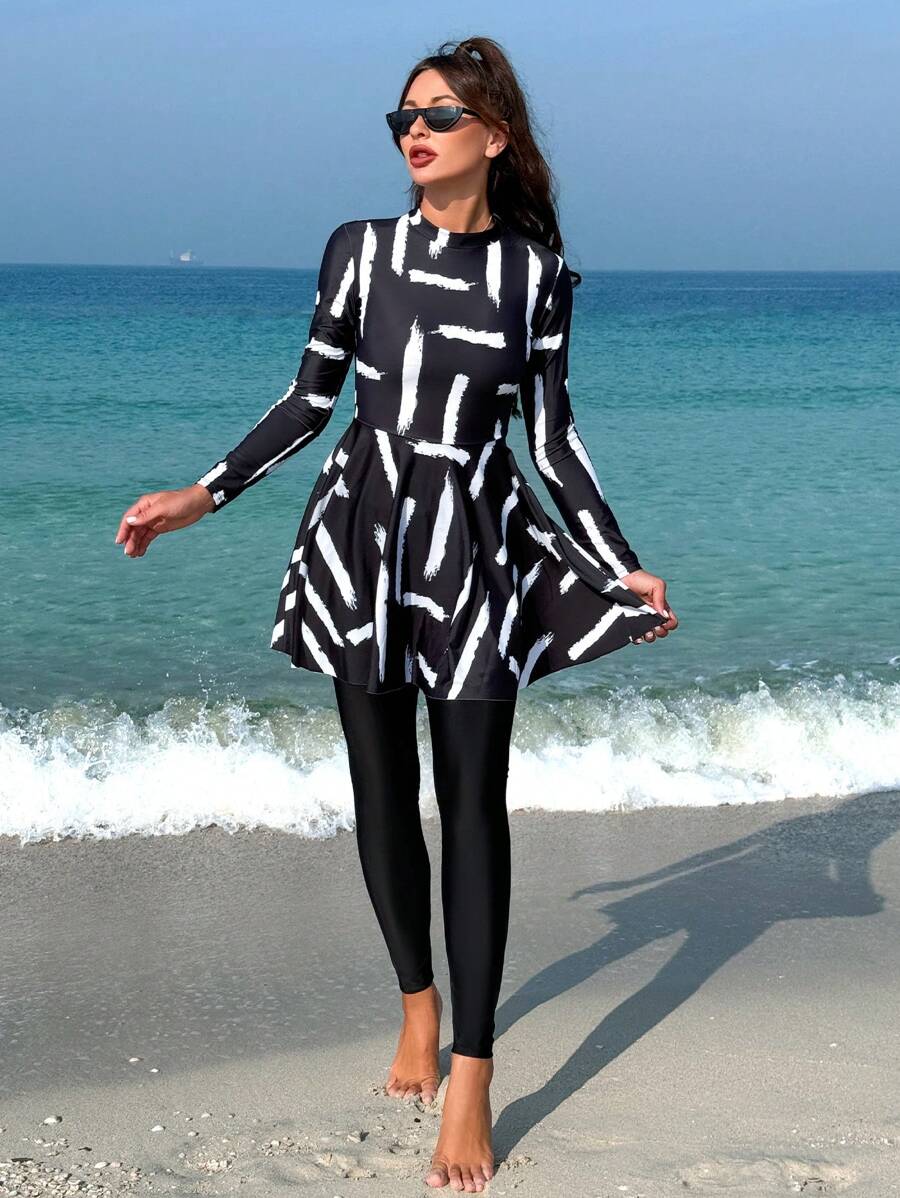 Swim Shayni Summer Beach Women's Brush Print Long Sleeve Rashguard And ...