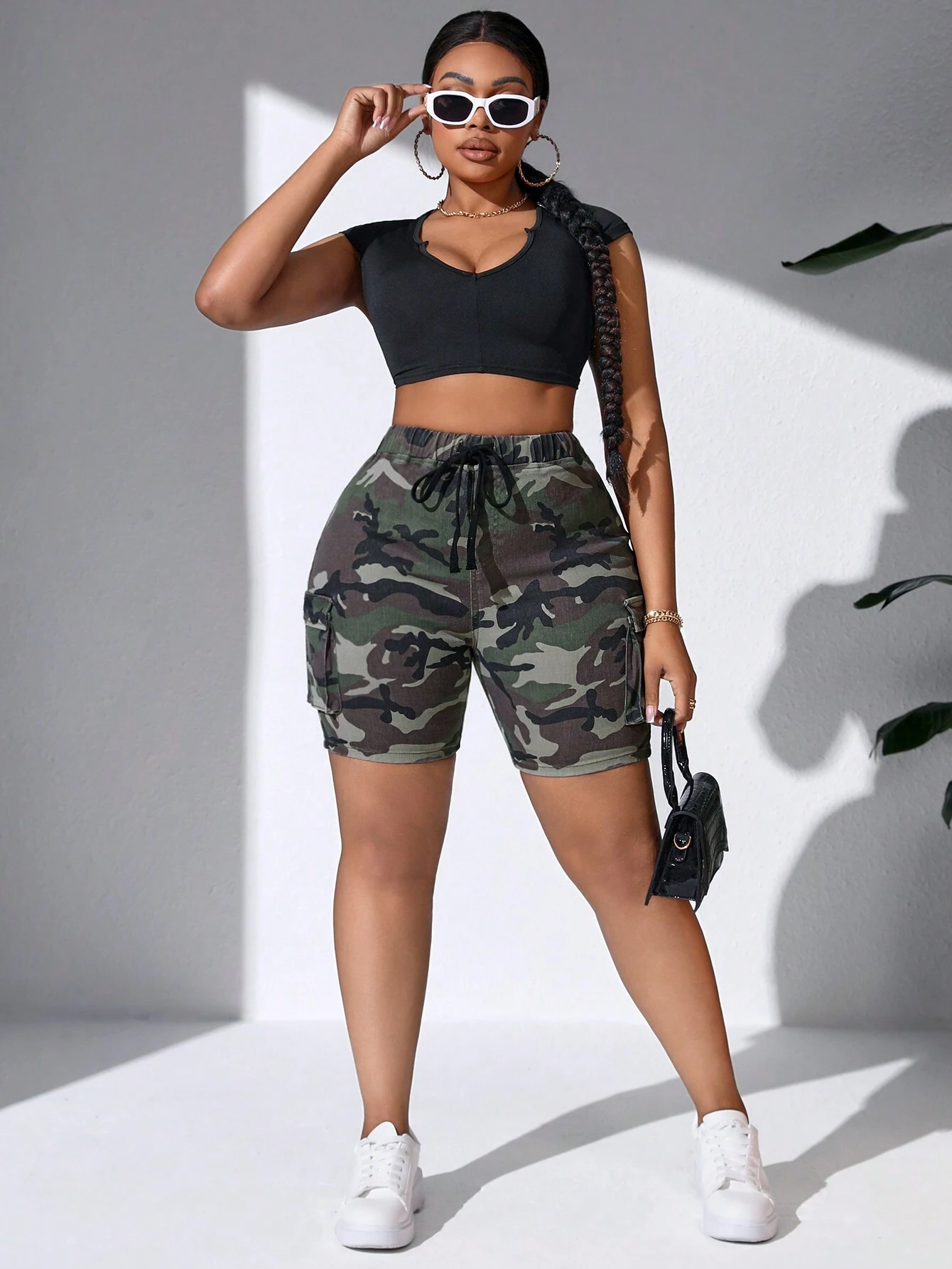 SHEIN SXY Plus Size Women's High Waisted Slim Fit Sexy Camo Cargo Denim ...