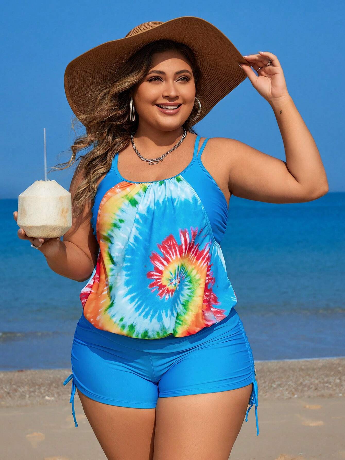SHEIN Swim Curve Summer Beach Plus Size Women's Tie Dye Sleeveless ...