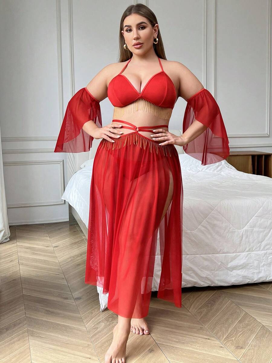 Classic Sexy Plus Size Fringe Decor Sexy Lingerie 5 Piece Set Shein Usa