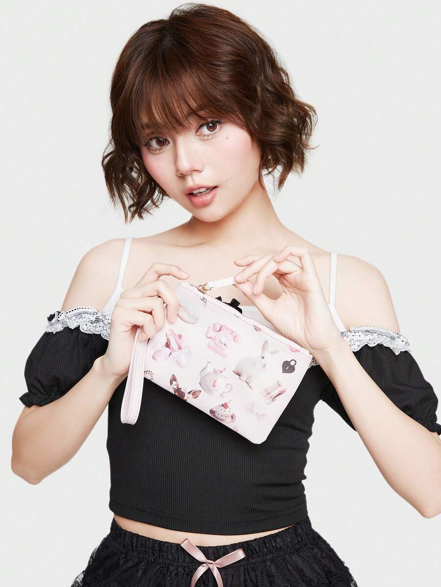 ROMWE Kawaii Pink Rabbit Geldbörse, Pu-leder, Blumendruck 589146 ...