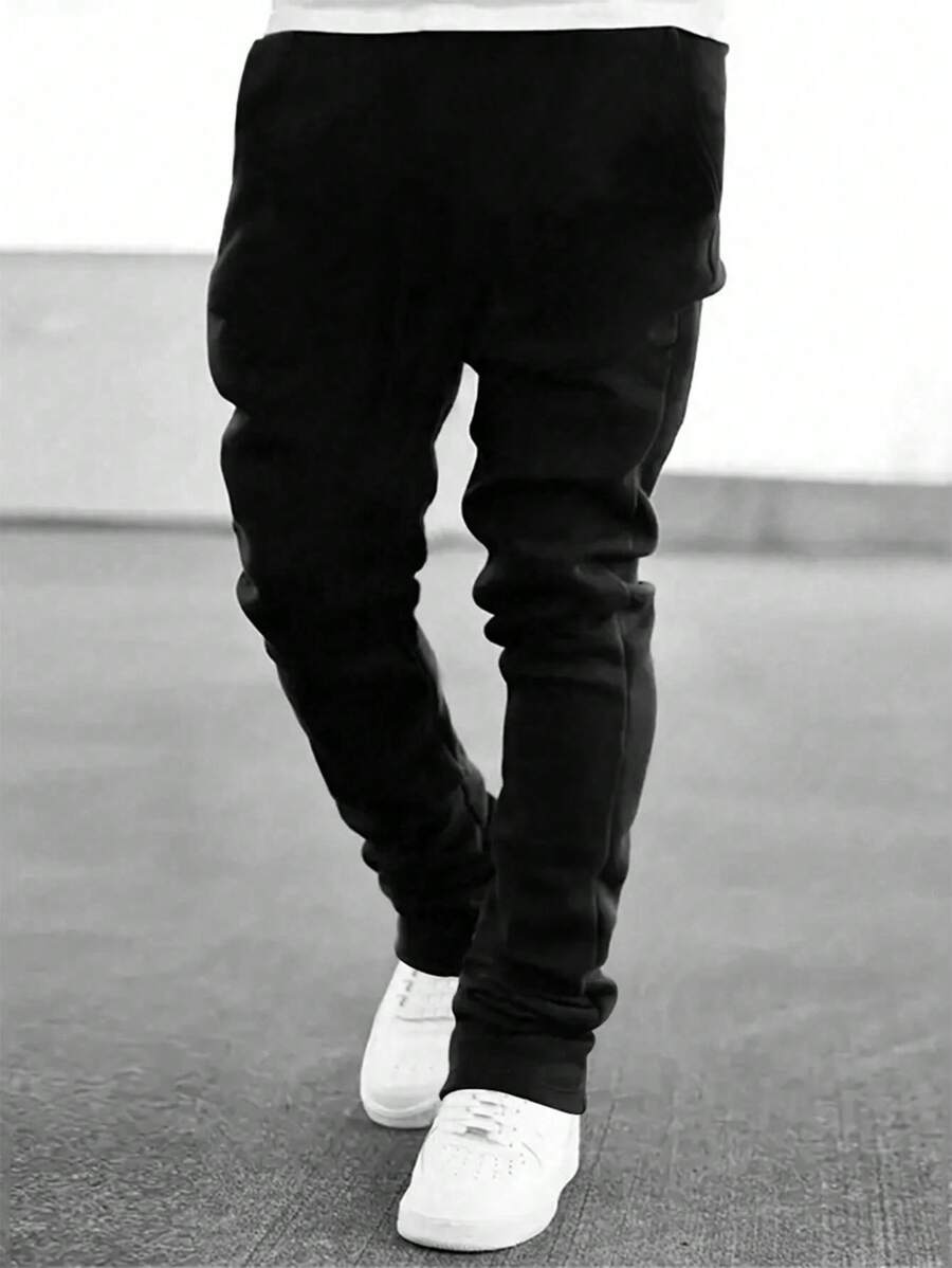 Manfinity Hypemode Men's Elastic Waist Plain Loose Pants, Plain Stacked ...