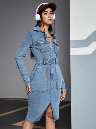 Women Denim Dresses | Womens Women Denim Dresses Online | SHEIN EUQS