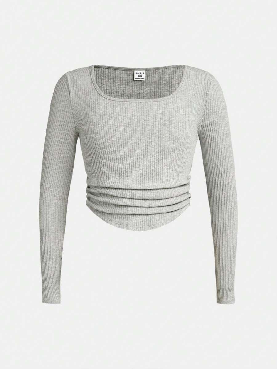 Tween Girls' Ribbed Knit Long Sleeve T-Shirt | SHEIN USA