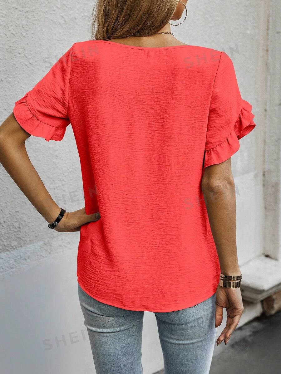 SHEIN Clasi Round Neck Solid Color Blouse | SHEIN USA