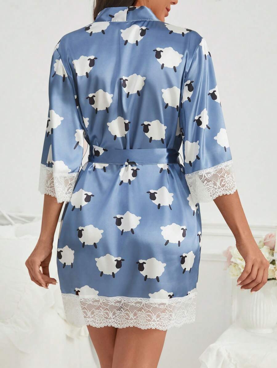 Women's White Sheep Patterned Bathrobe | SHEIN USA