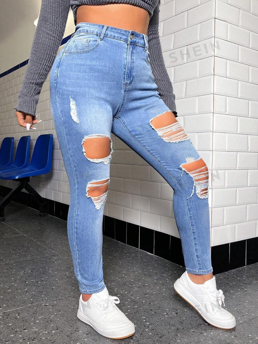 SHEIN ICON Plus Ripped Skinny Jeans Ripped Jeans | SHEIN UK