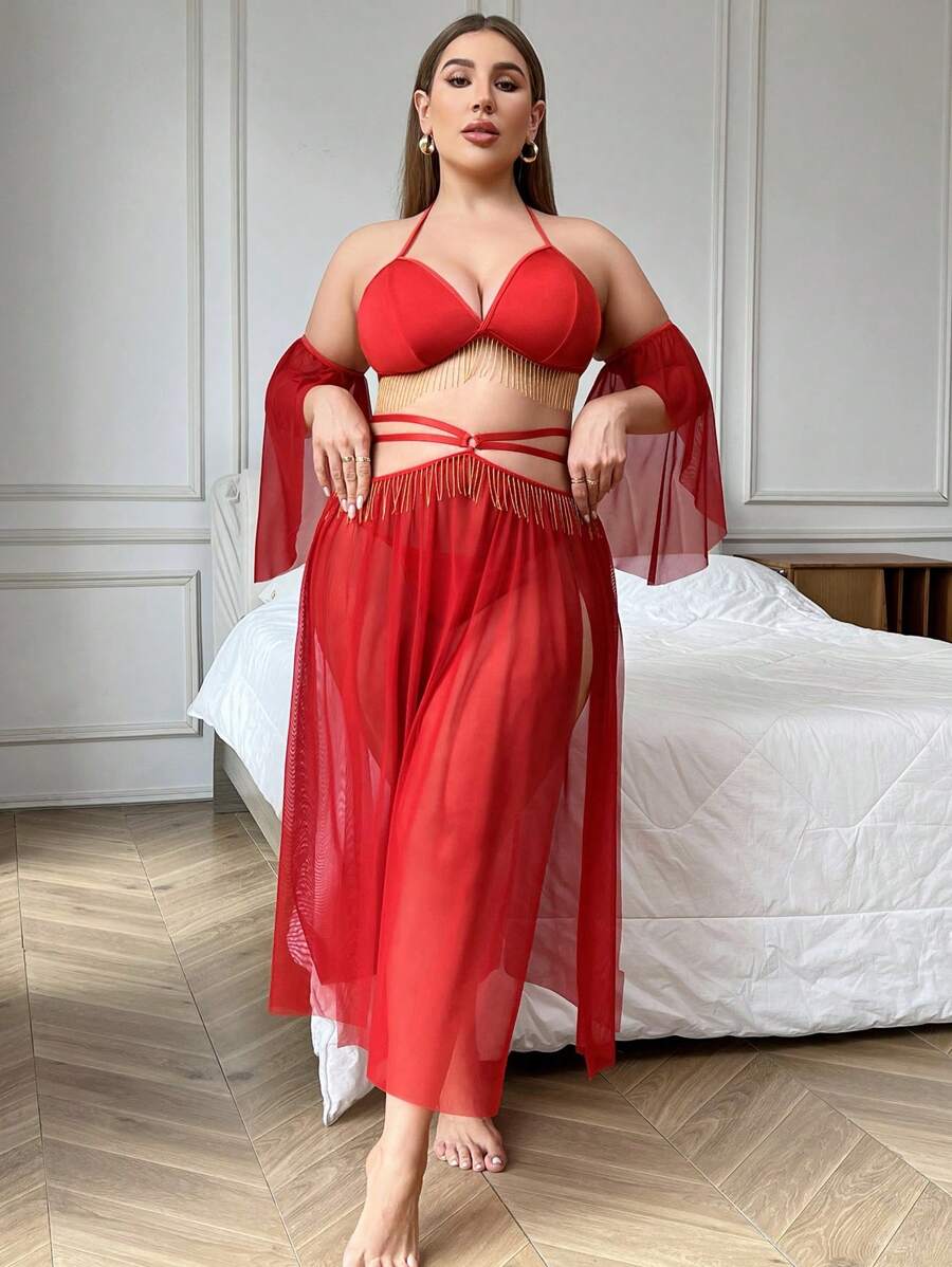 Classic Sexy Plus Size Fringe Decor Sexy Lingerie 5 Piece Set Shein Usa