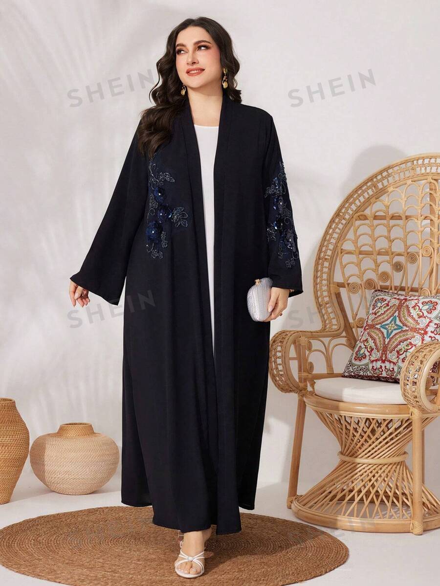 SHEIN Najma Plus Size Women's Sequin Floral Pattern Bell Sleeves Arabian Clothing for Sale New ...