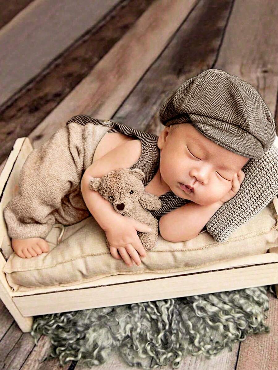 SHEIN Baby Boy Chevron Print Jumpsuit & Hat Photo Outfit | SHEIN UK