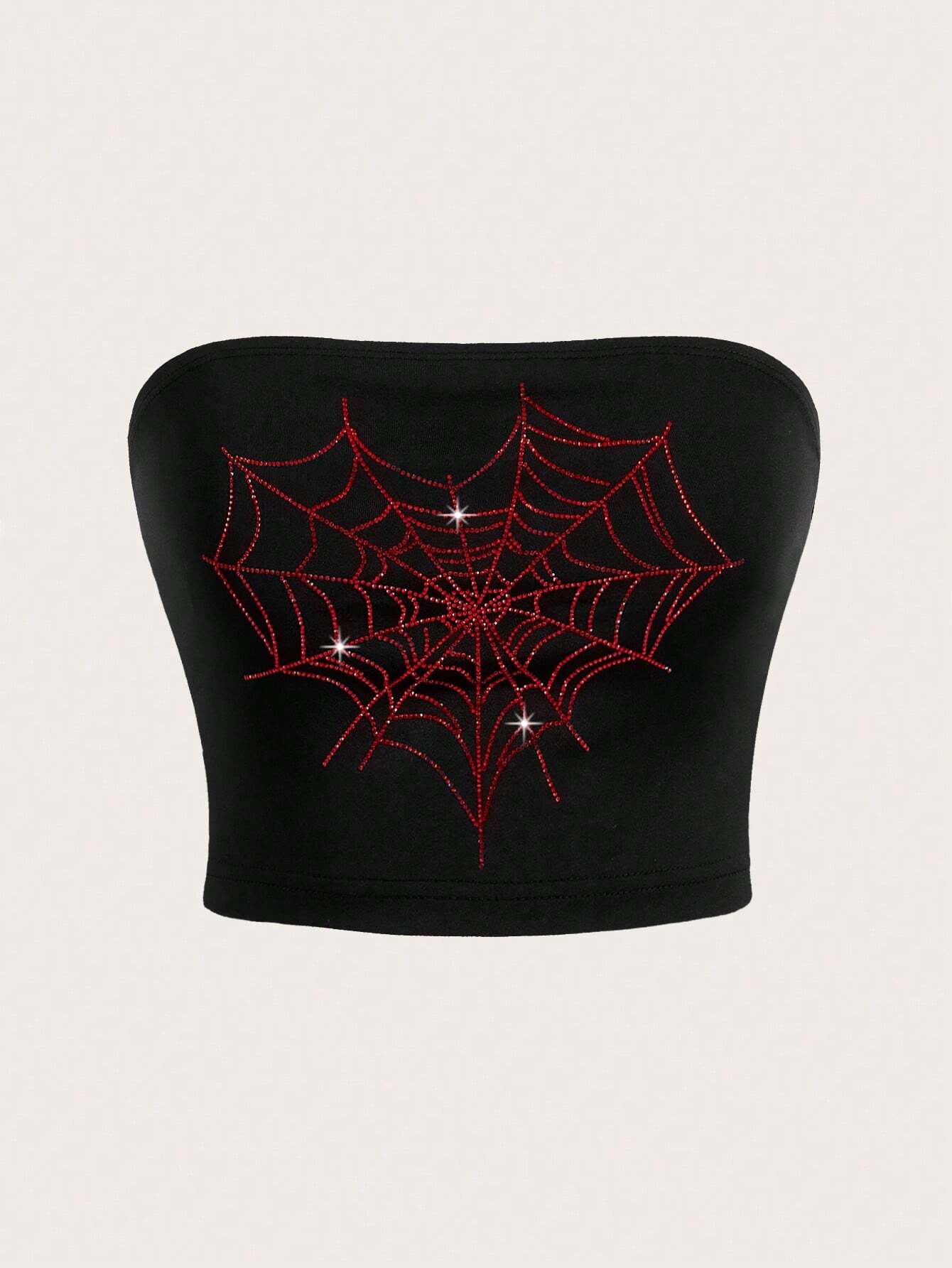 SHEIN EZwear Women's Spider Web Heart Design Hot Drill Bustier Top ...