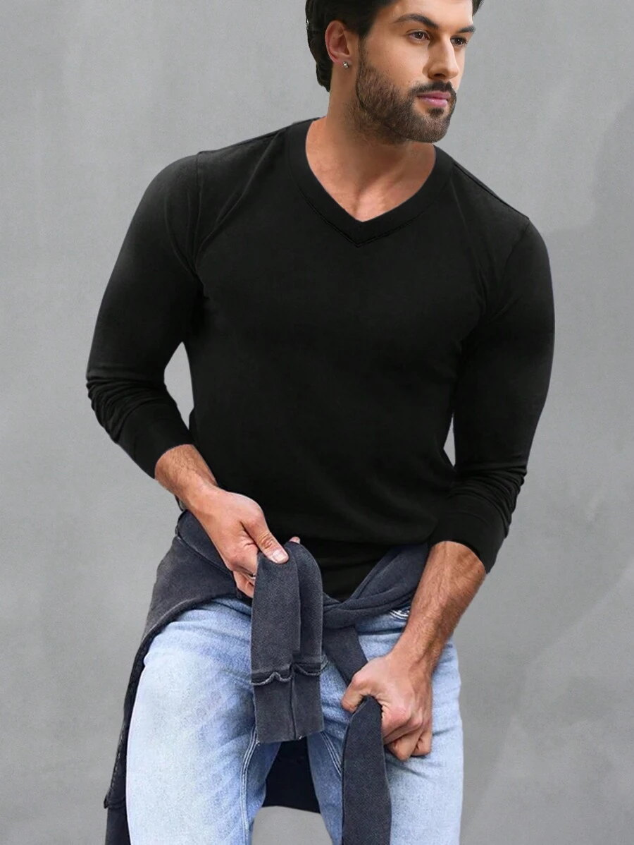 Men Solid V Neck Tee | SHEIN USA