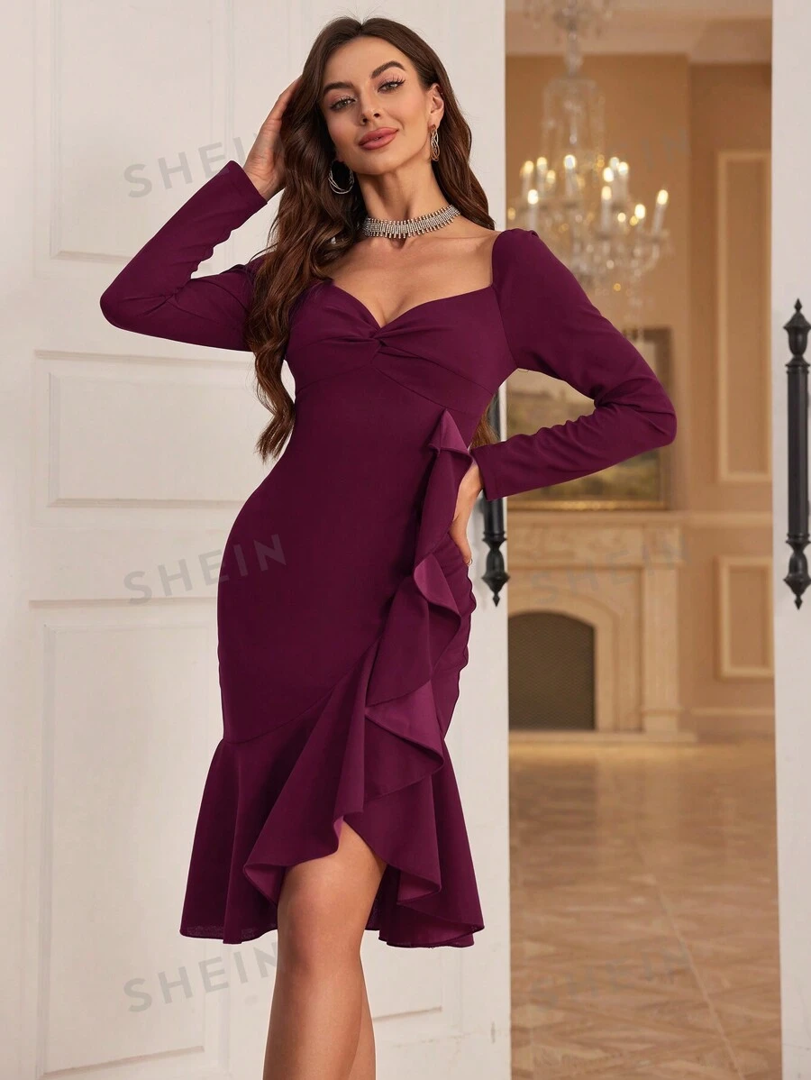 SHEIN Privé Robe De Demoiselle D'honneur Avec Bords Volantés Et Nœud ...