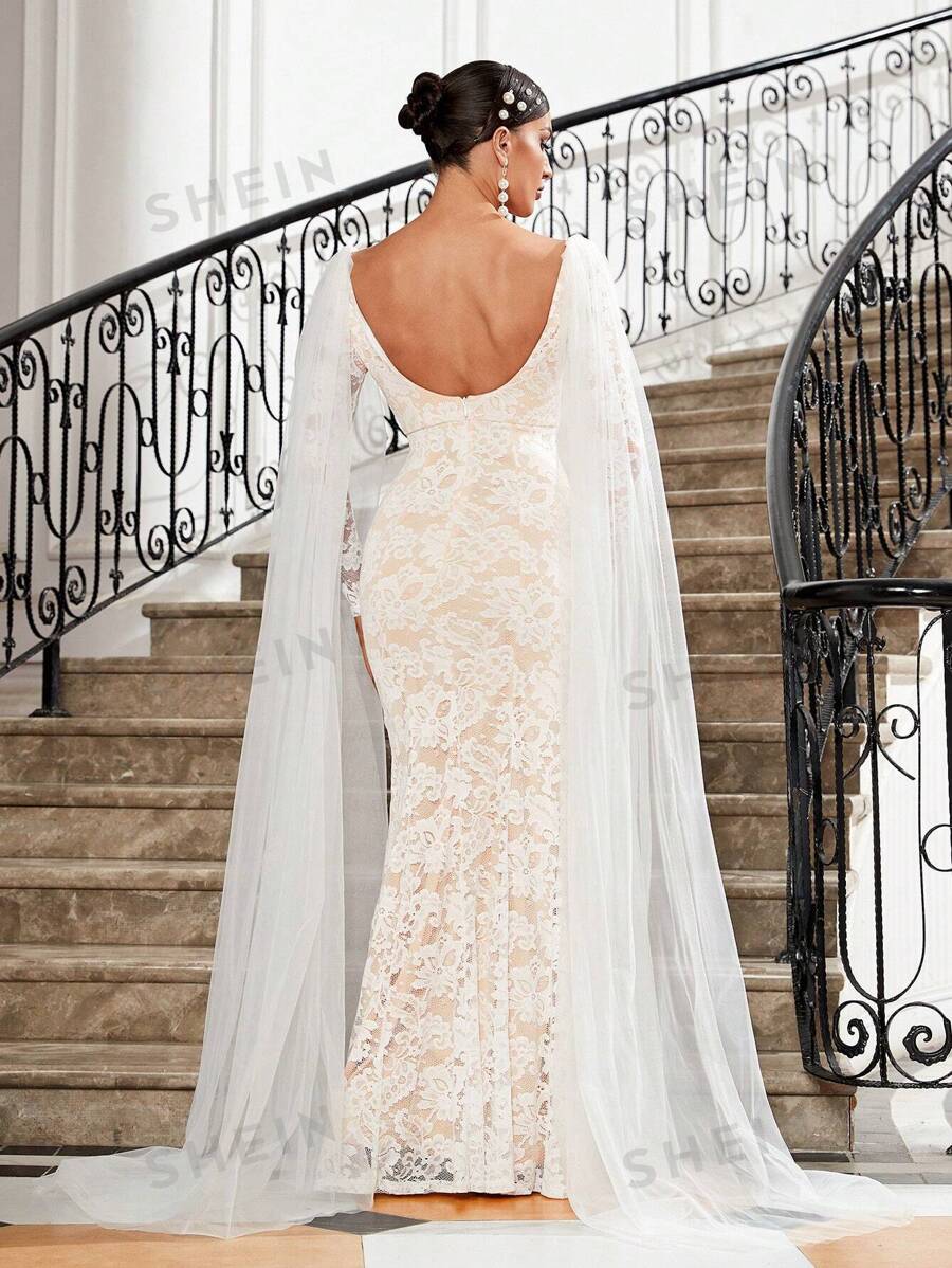 SHEIN Belle Vestido de novia elegante y romántico para mujer con cuello ...