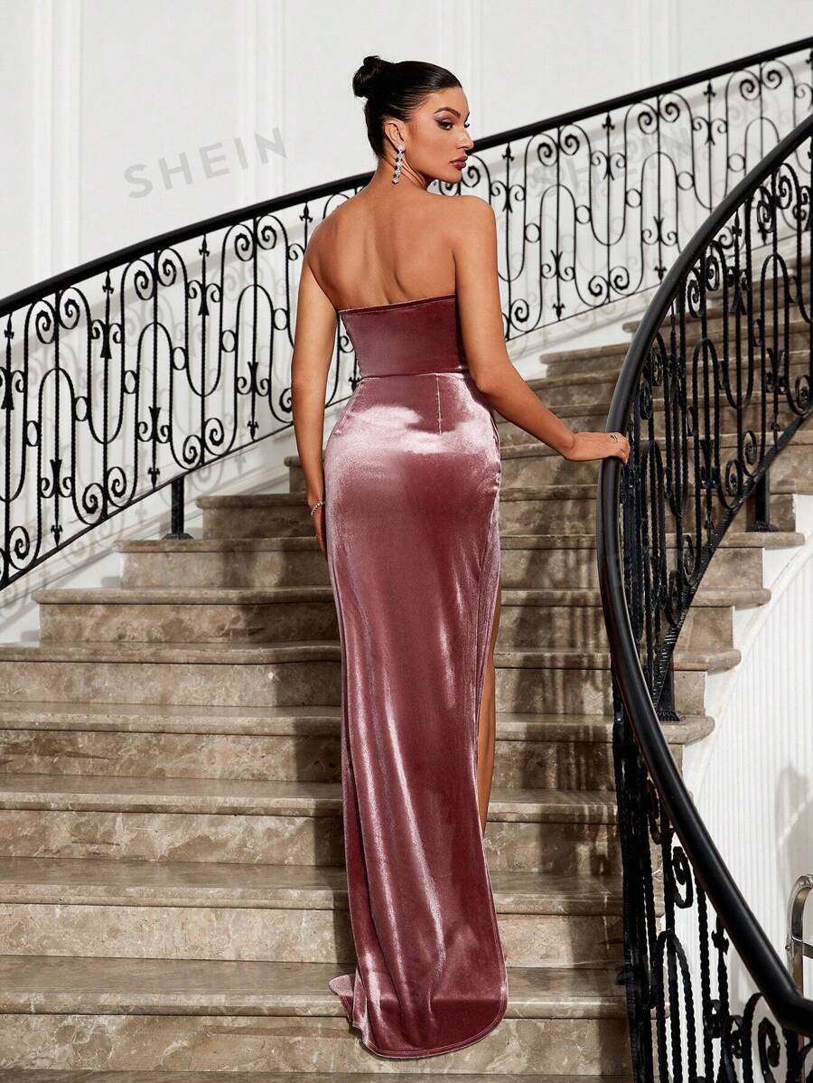 SHEIN Belle Women's Sexy Formal Dress With Asymmetric Neckline, High-Slit Dress That Reaches The ...