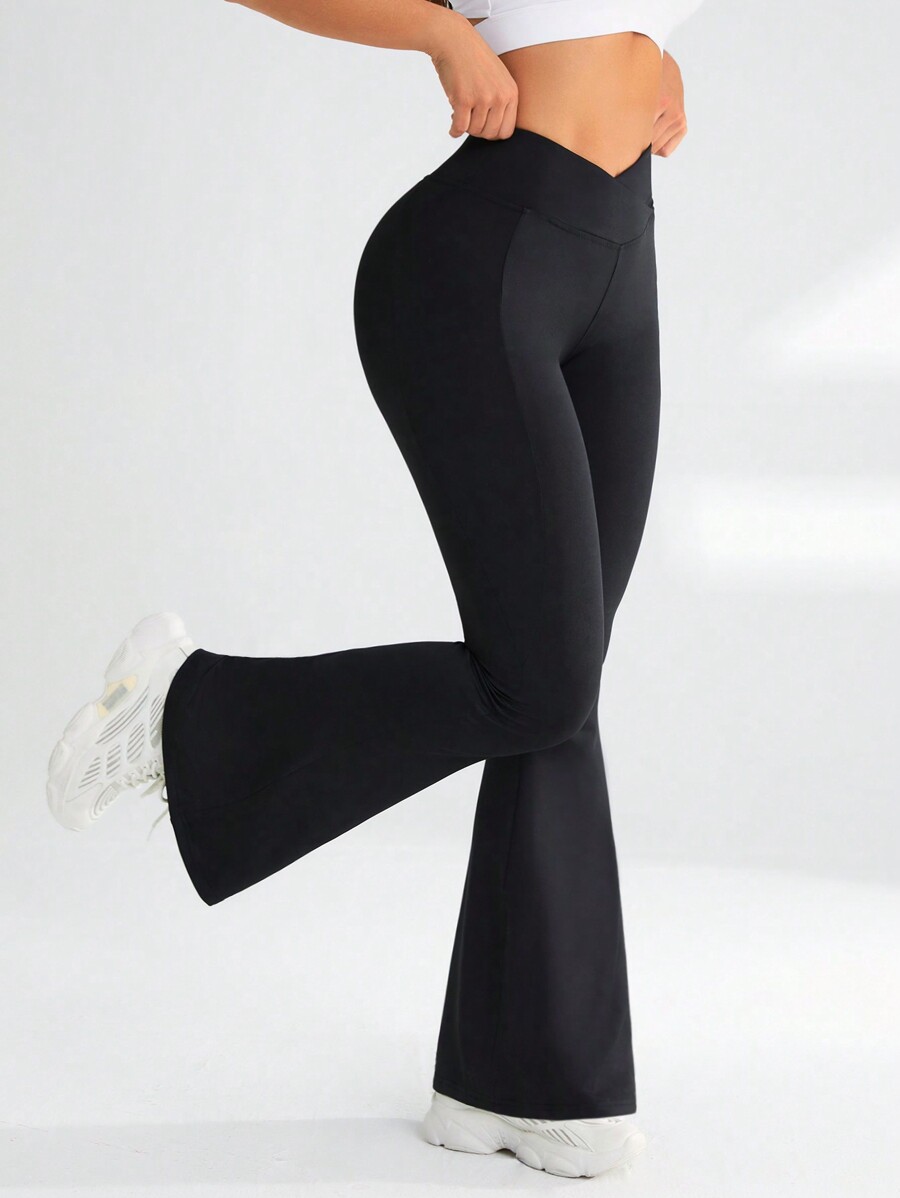 SHEIN Sport Studio Women V Shaped Cross Waistband Yoga Legging Flare ...