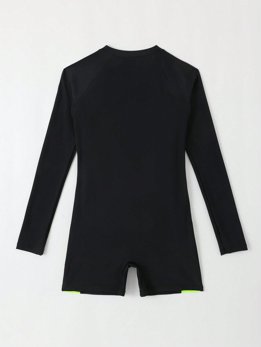 Tween Girls' Spring-Summer Front Zipper Colorblock Long Sleeve One ...