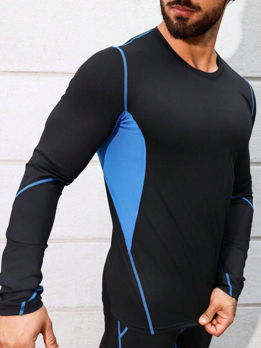 Manfinity Sport Corelite Men's Color-Blocked Round Neck Long Sleeve Top ...