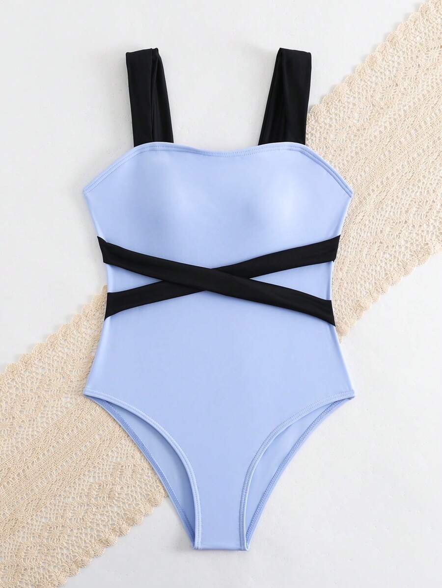 Tween Girls' Color Block Swimsuit With Crisscross Detailing In One ...