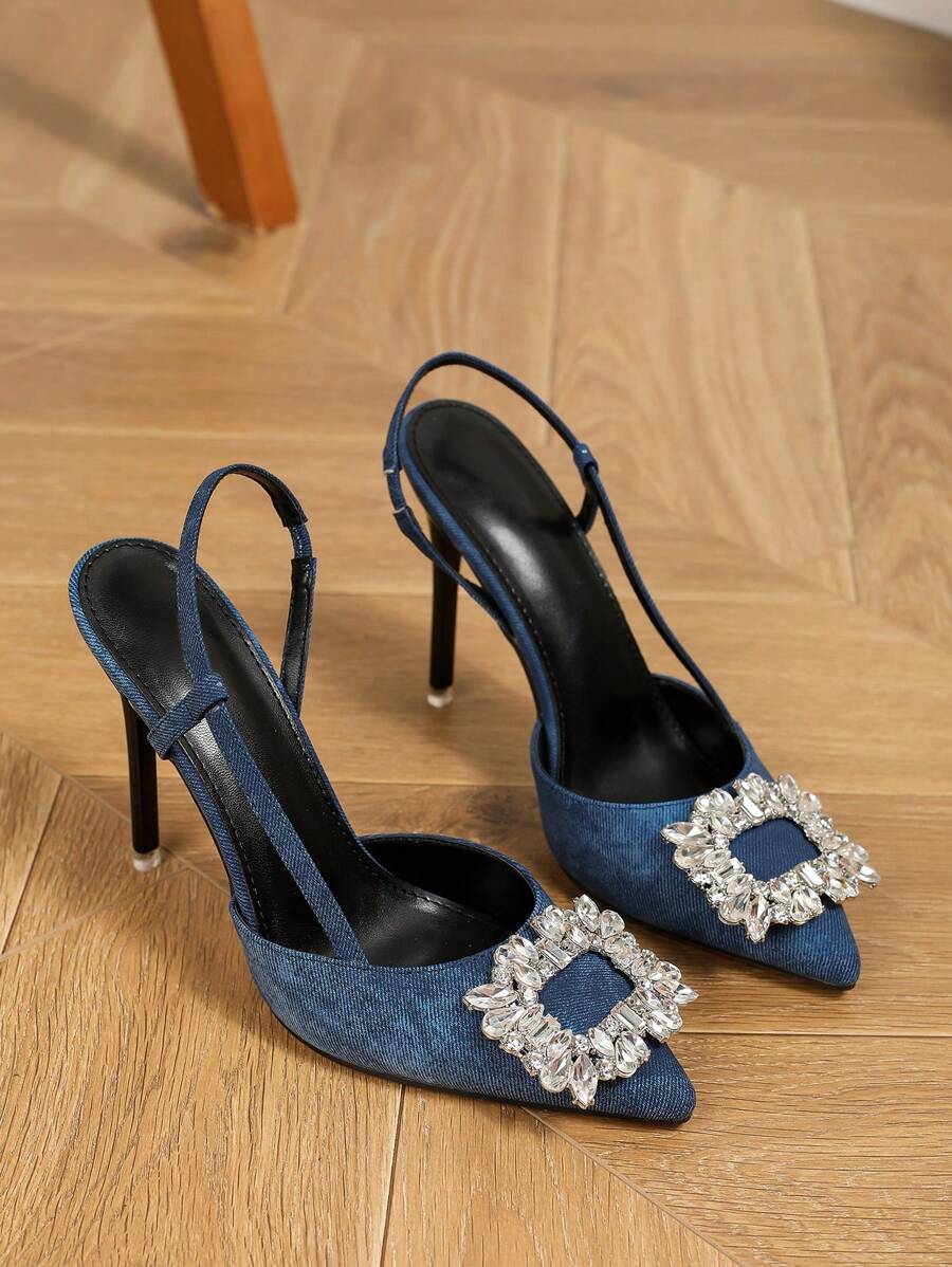 Escarpins À Talons Aiguilles À Bouche Peu Profonde En Denim Et ...