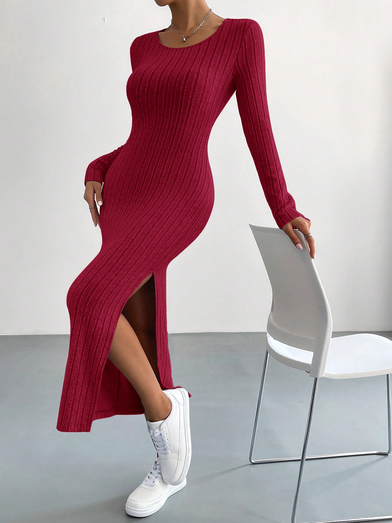 SHEIN Essnce Long Sleeve Side Split Dress | SHEIN USA