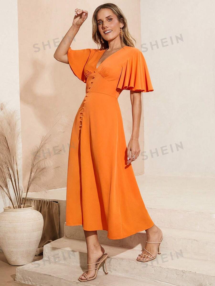 SHEIN Clasi Women's Butterfly Sleeve Waist-Cinching Dress | SHEIN USA