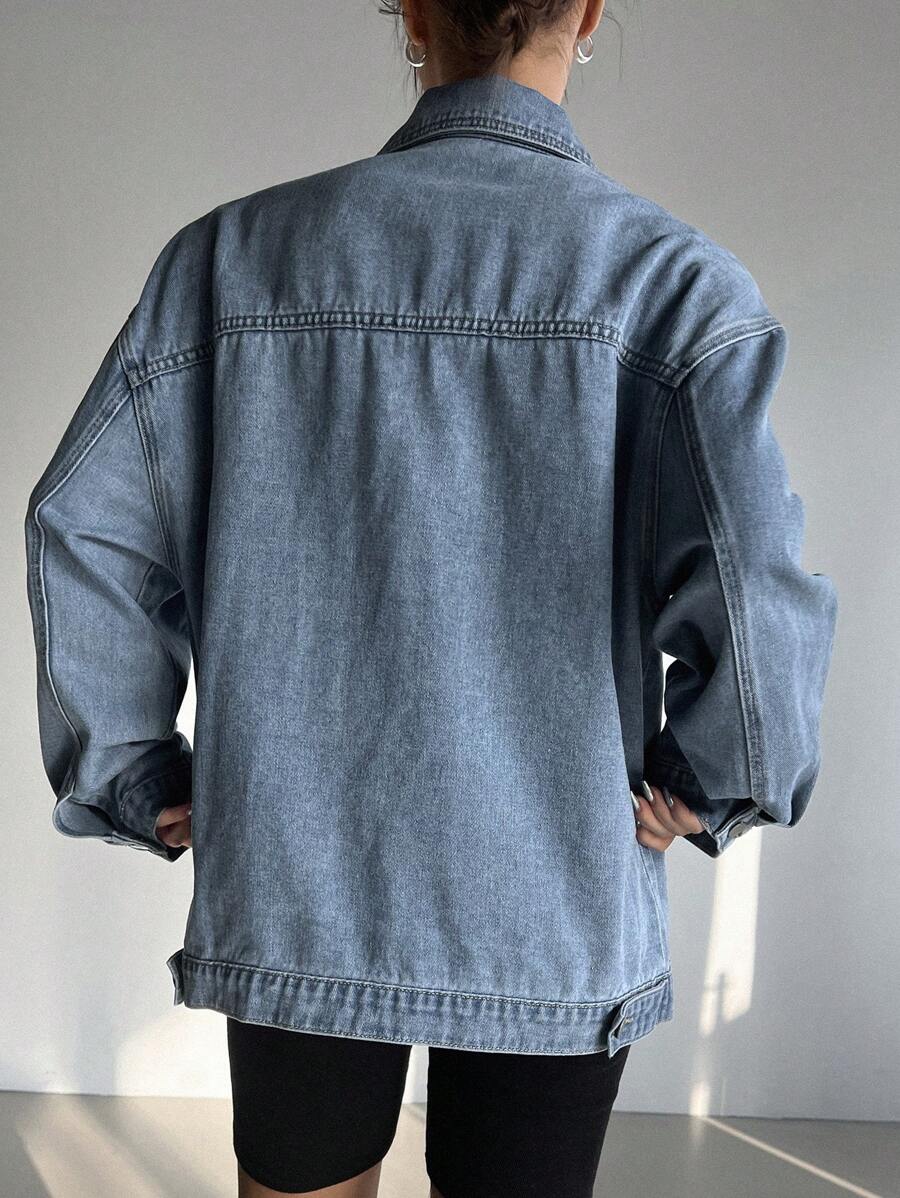 DAZY Women's Loose Fit Long Sleeve Denim Jacket With Flap Pockets ...