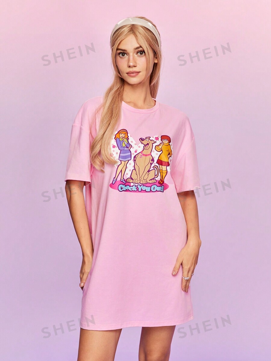 SCOOBY-DOO X SHEIN Cartoon Pattern T-Shirt Dress | SHEIN USA