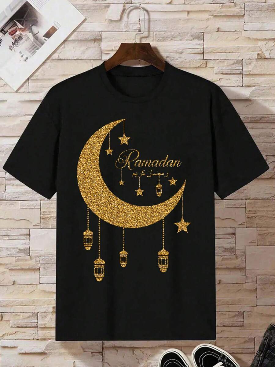 Tween Boys' Short Sleeve T-Shirt With Letter & Moon Pattern | SHEIN EUR