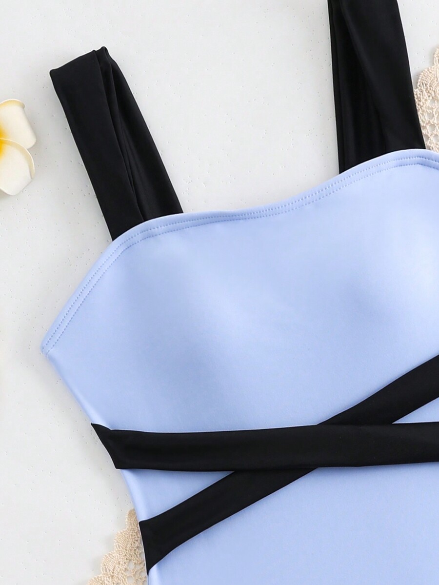 Tween Girls' Color Block Swimsuit With Crisscross Detailing In One ...