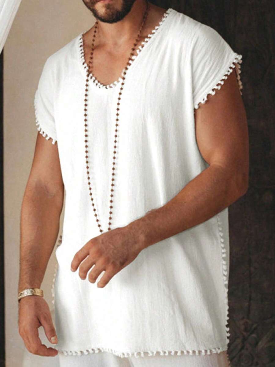 Men Contrast Fringe Trim V Neck Tank Top | SHEIN EUR