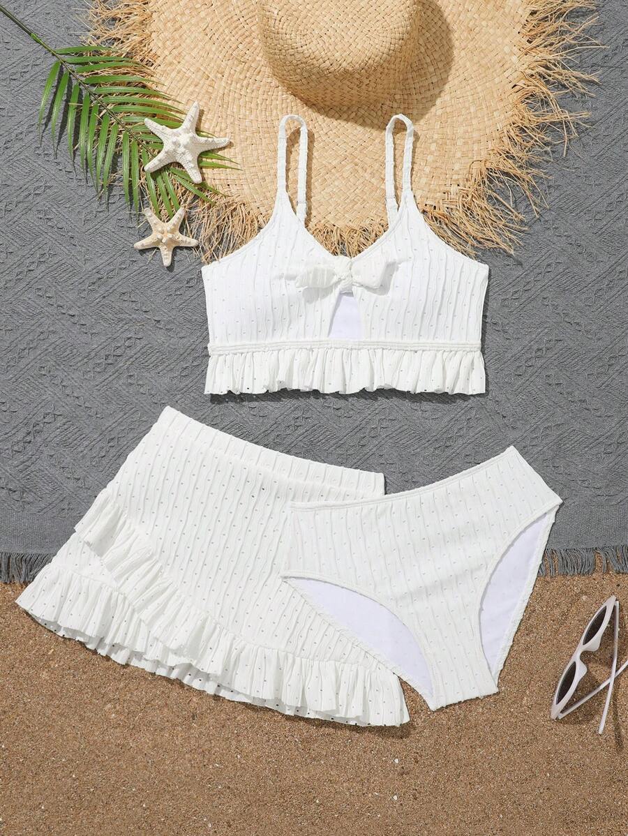 Conjunto De Traje De Baño Para Niñas Tween Con Detalles De Volantes ...