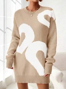 SHEIN LUNE Women's Heart Pattern Round Neck Sweater, Knit Pullover Fall ...