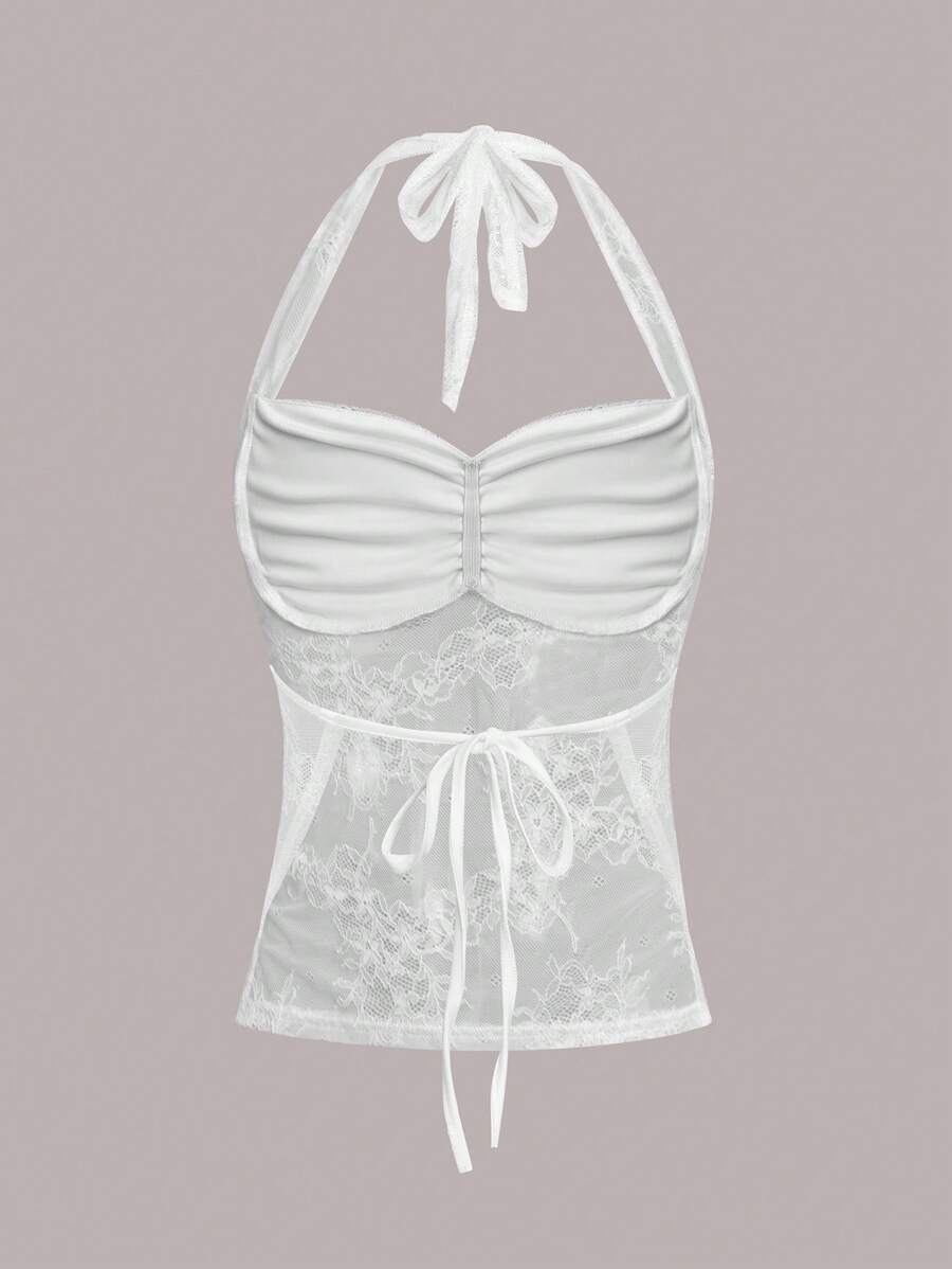 SHEIN ICON Lace See-Through Halter Top | SHEIN USA