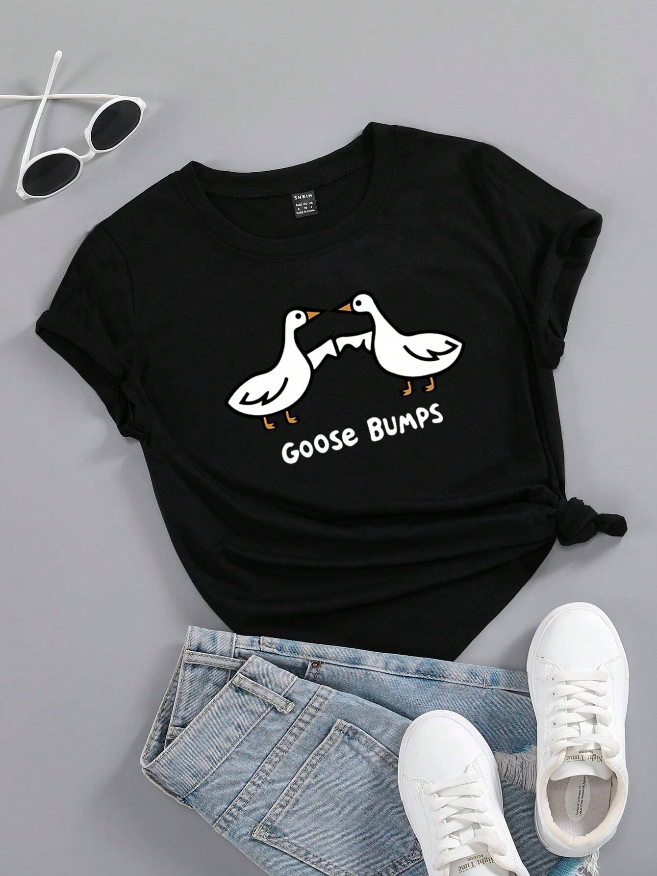 SHEIN EZwear Women's Regular Fit T-Shirt With Cartoon Character Letter ...