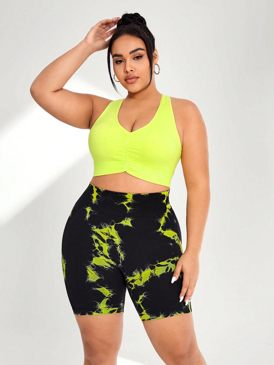 SHEIN Sport Studio Plus Size Women's Tie Dye Shorts Bra Tracksuit ...