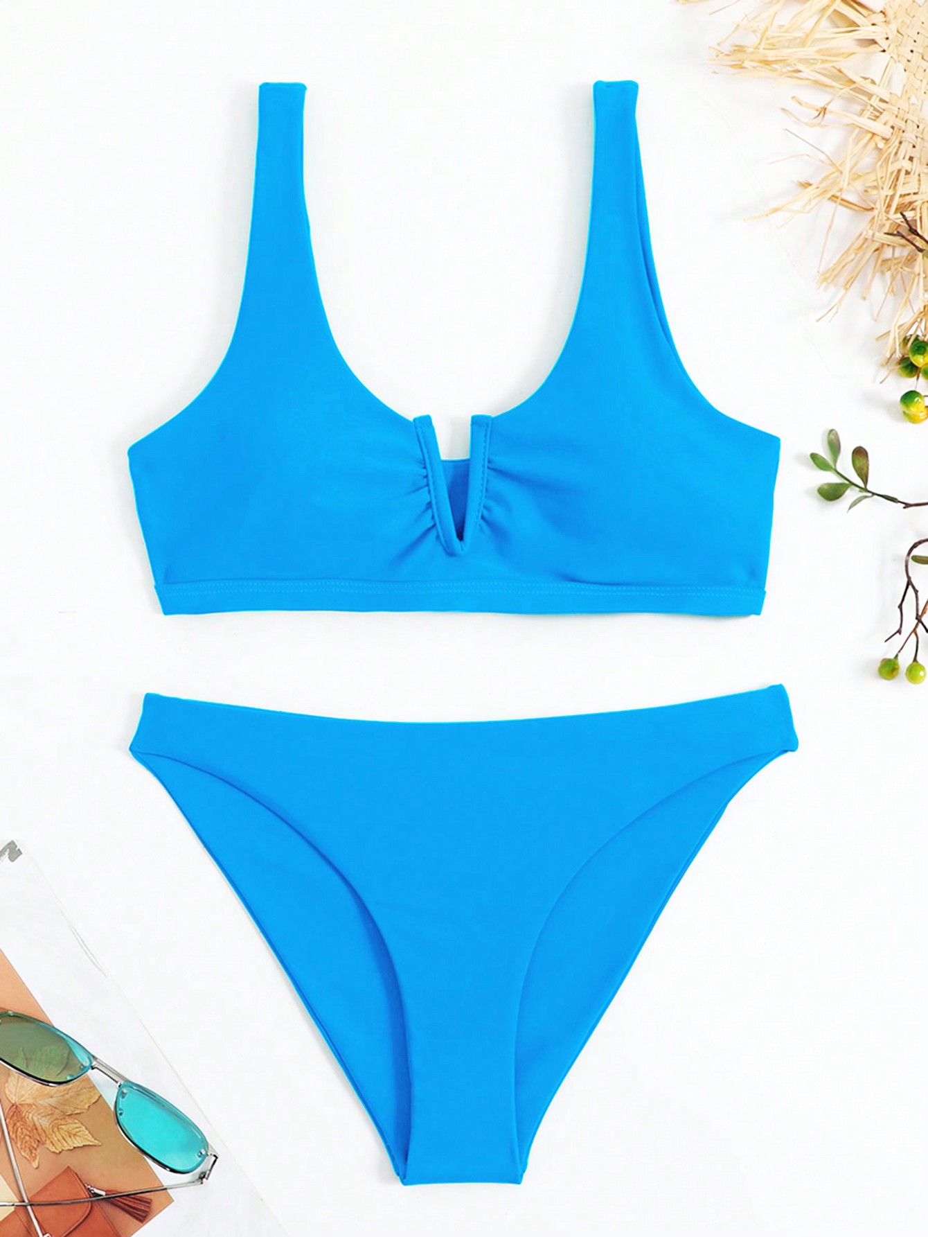 Shein Swim Basics ملابس سباحة بيكيني بسيط ياقة مفتوح شي إن
