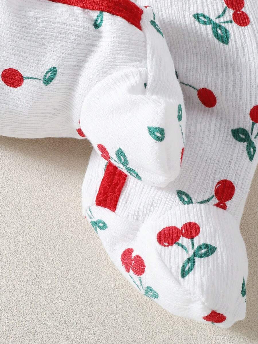 Infant Girls' White Footed Sleeper With Cherry Print And Hat, Long ...