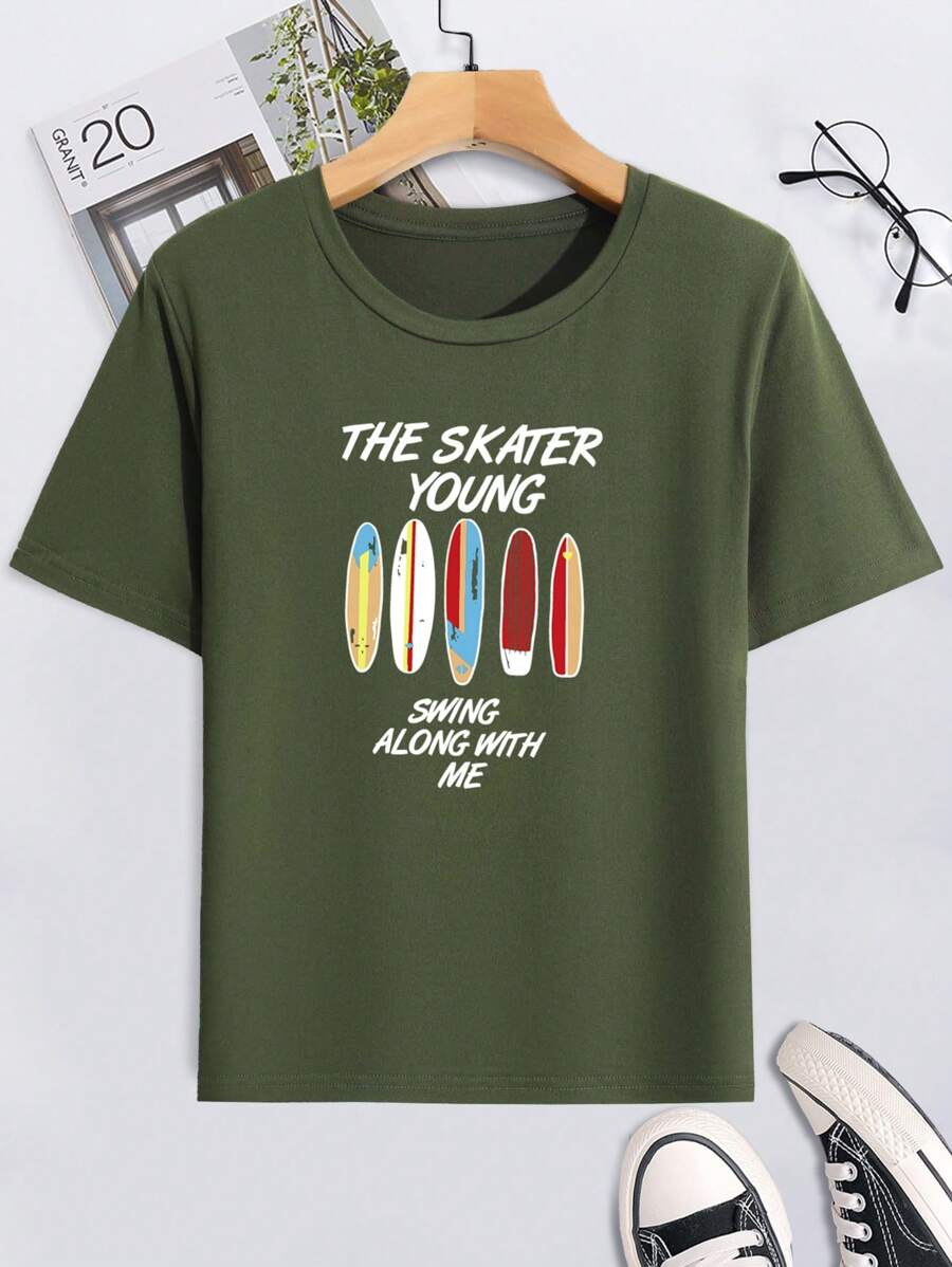 Teen Boys' Slogan Printed Round Neck Short Sleeve T-Shirt | SHEIN UK