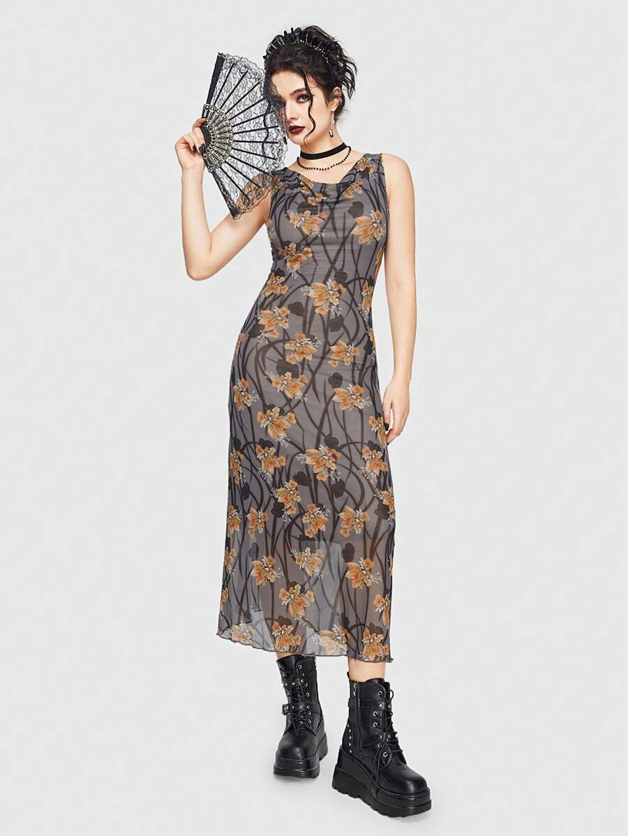 ROMWE Goth Women's Gothic Vintage Palace Floral Lattice Mesh ...