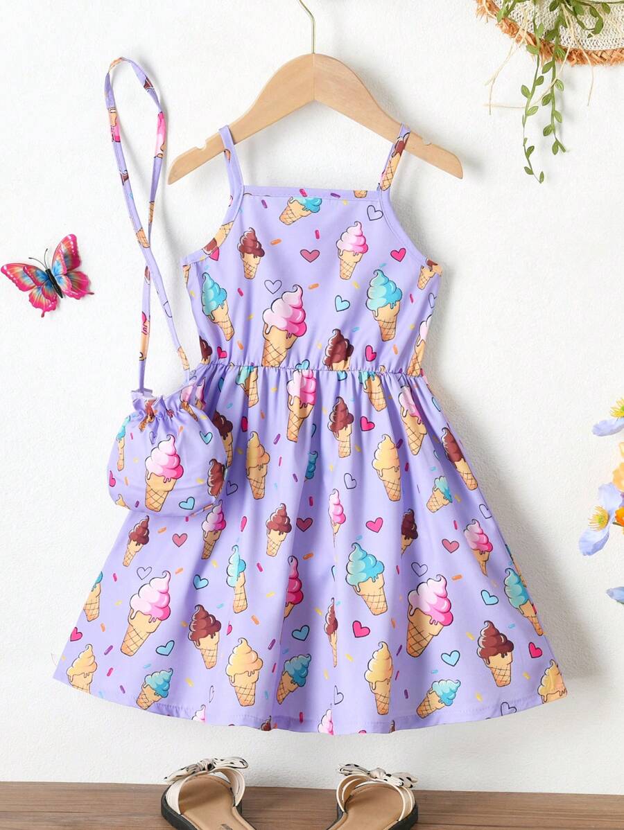 SHEIN Young Girl's Cute And Casual Printed Sundress With Ice Cream ...
