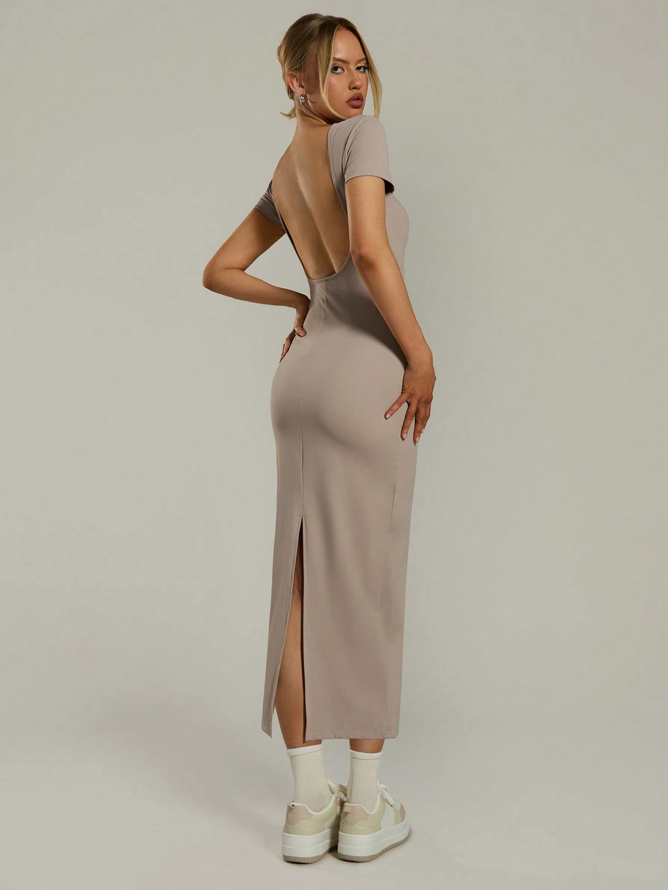 MUSERA Sculpt Slinky Short Sleeve Midi Dress | SHEIN USA