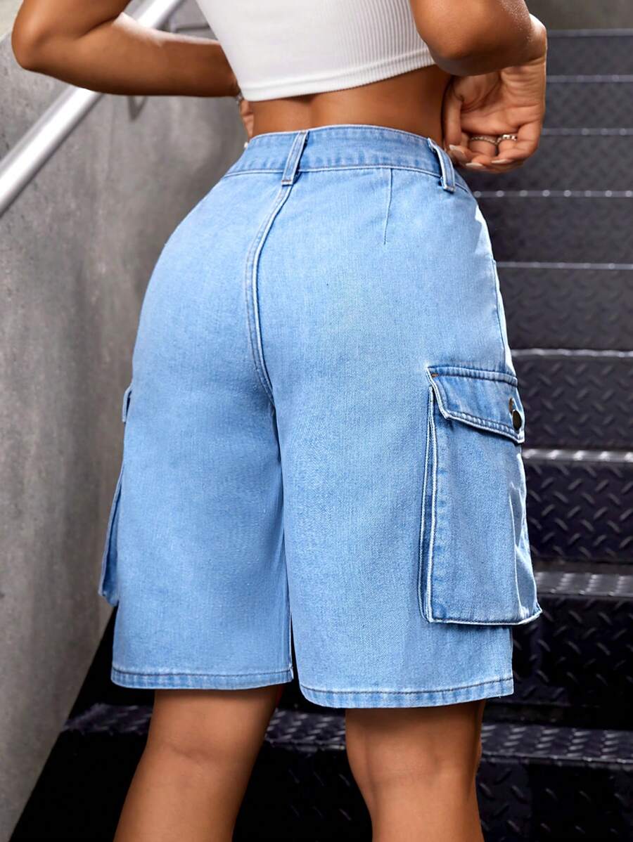 SHEIN Teen Girl Summer Y2K Baggy Denim Cargo Jeans Shorts With Flap ...