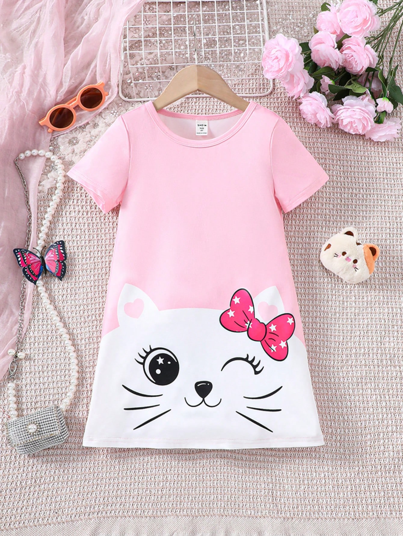 SHEIN Kids SUNSHNE Young Girl Knitted Cat Pattern Loose Fit Casual ...