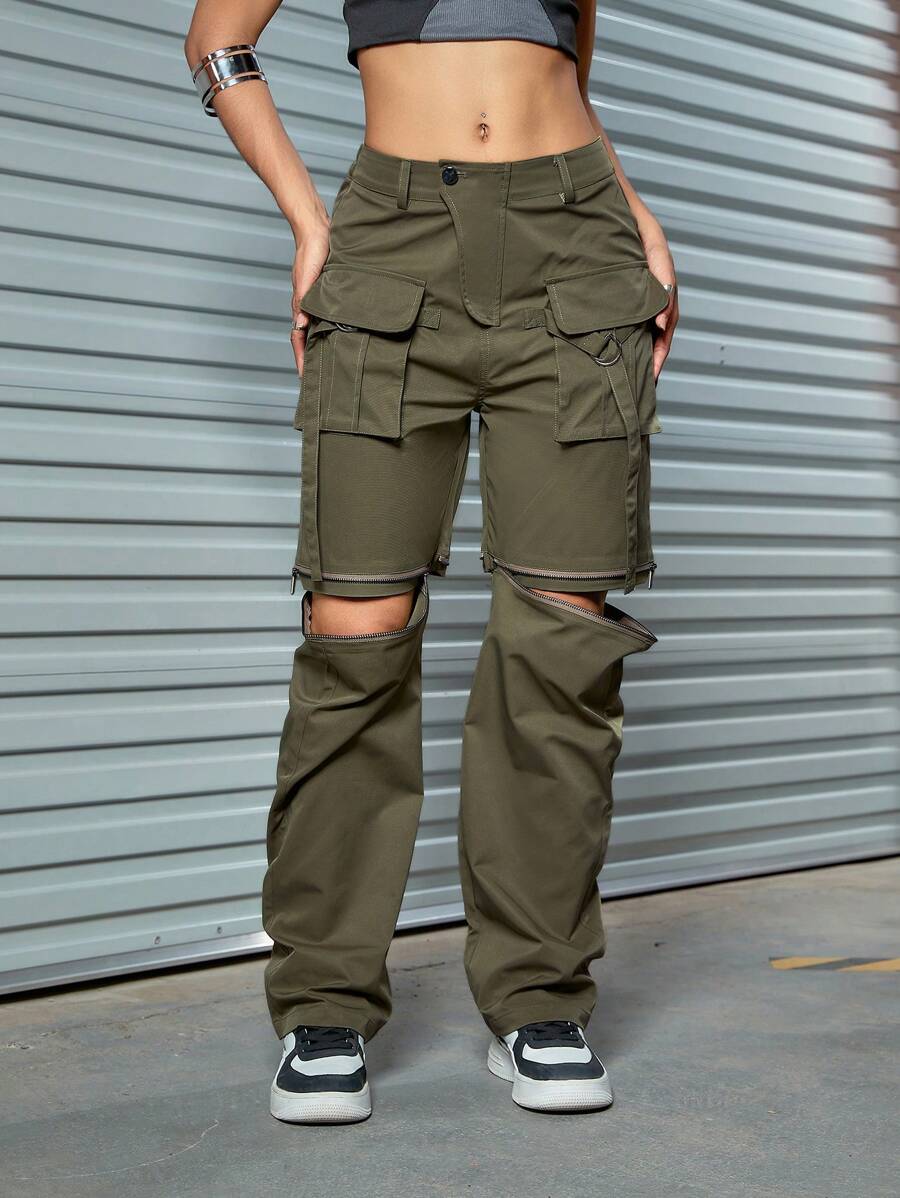 Zipper Pocket Loose & Detachable Cargo Pants | SHEIN USA