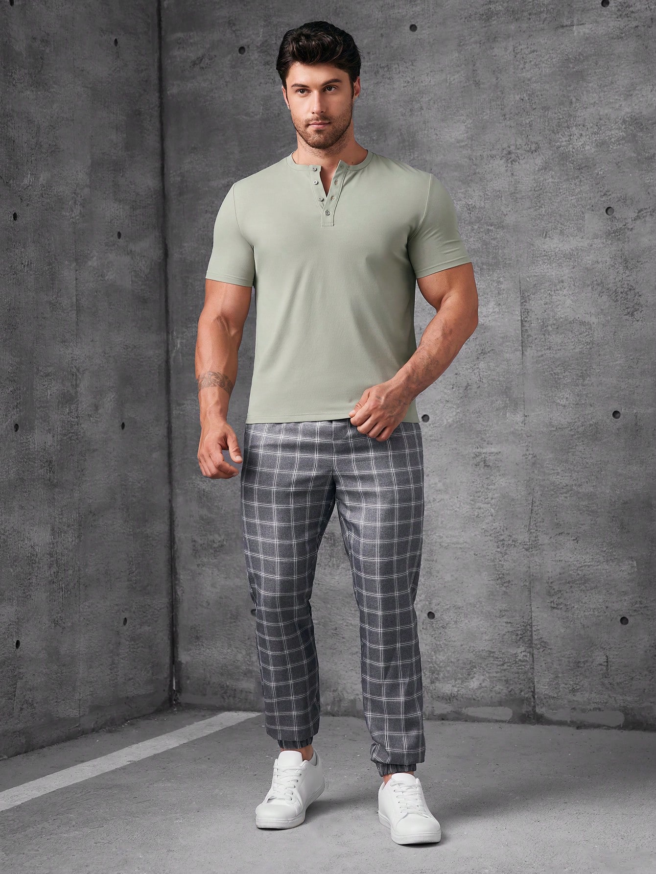 Manfinity Homme Calça Jogger Masculina Em Tecido Xadrez | SHEIN Brasil