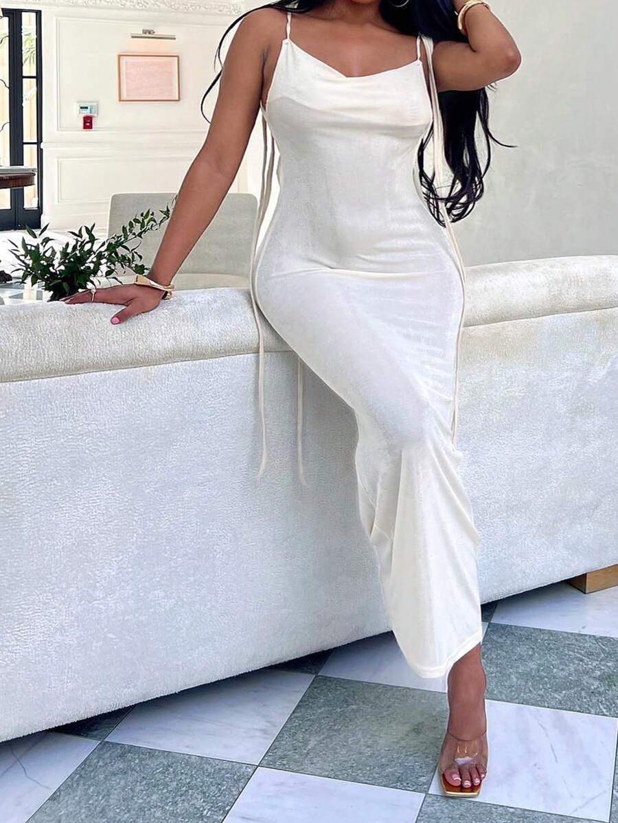 Draped Collar Tie Shoulder Cami Dress | SHEIN USA