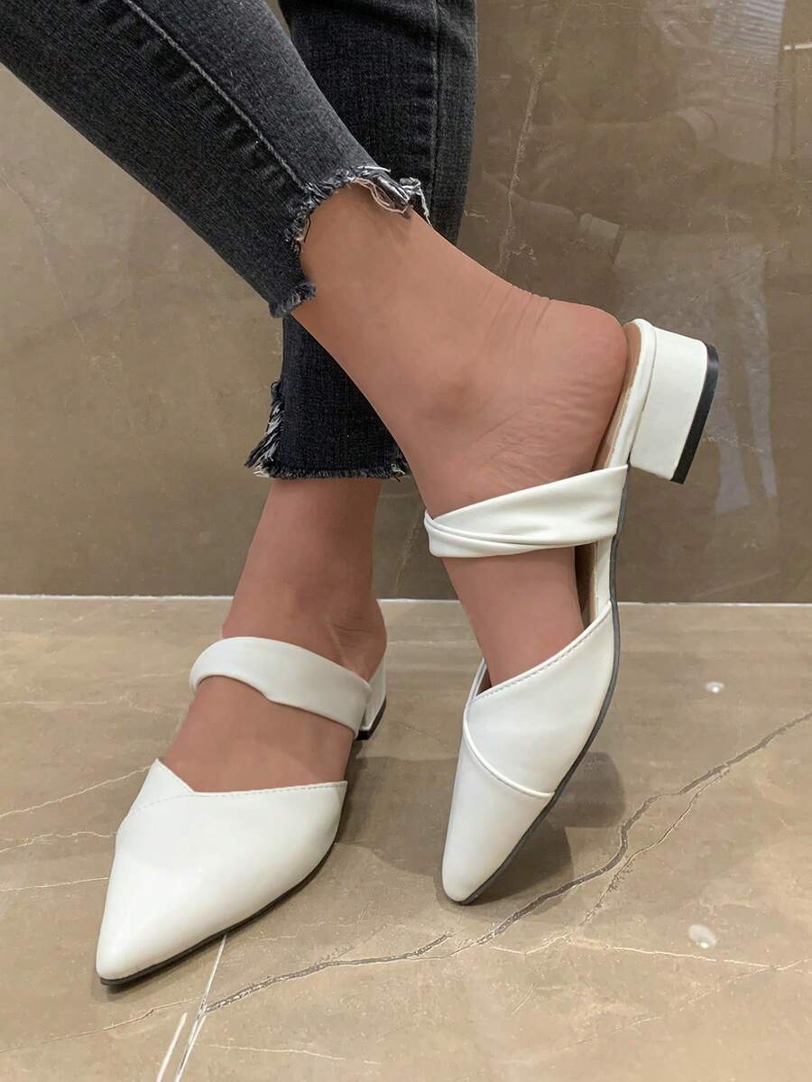 Women Twist Detail Point Toe Flats, Elegant White Flat Mules | SHEIN USA